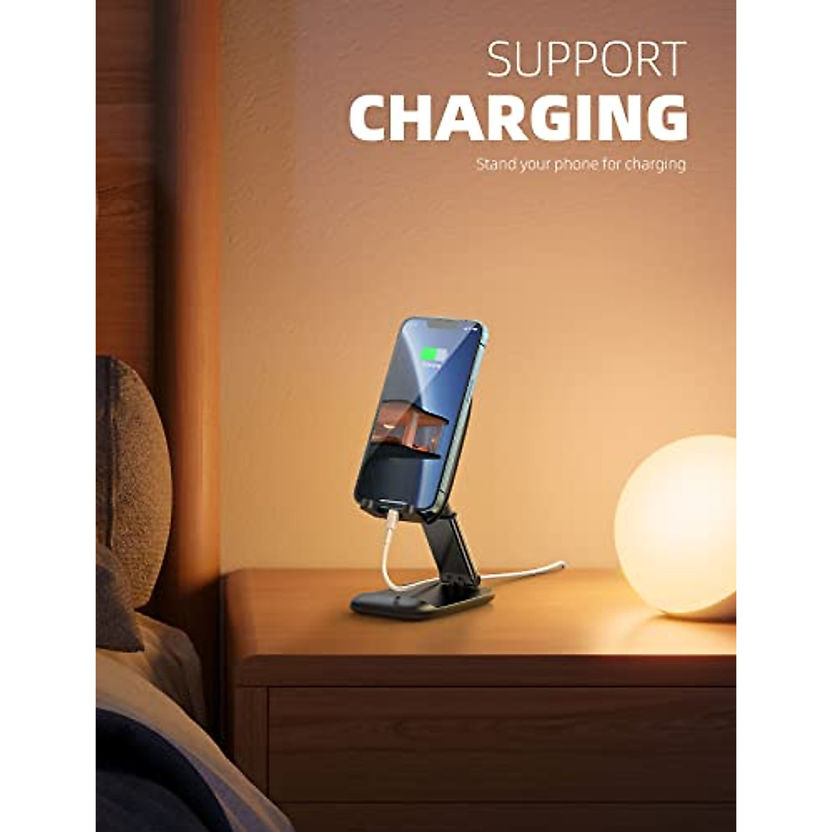 Lamicall Foldable Phone Stand for Desk - Height Adjustable Cell Phone Holder Portable Cellphone Cradle Desktop Dock Compatible with iPhone 13 Pro Max Mini, 12 11 XR X 8 7 6 Plus SE, 4-8'' Smartphone