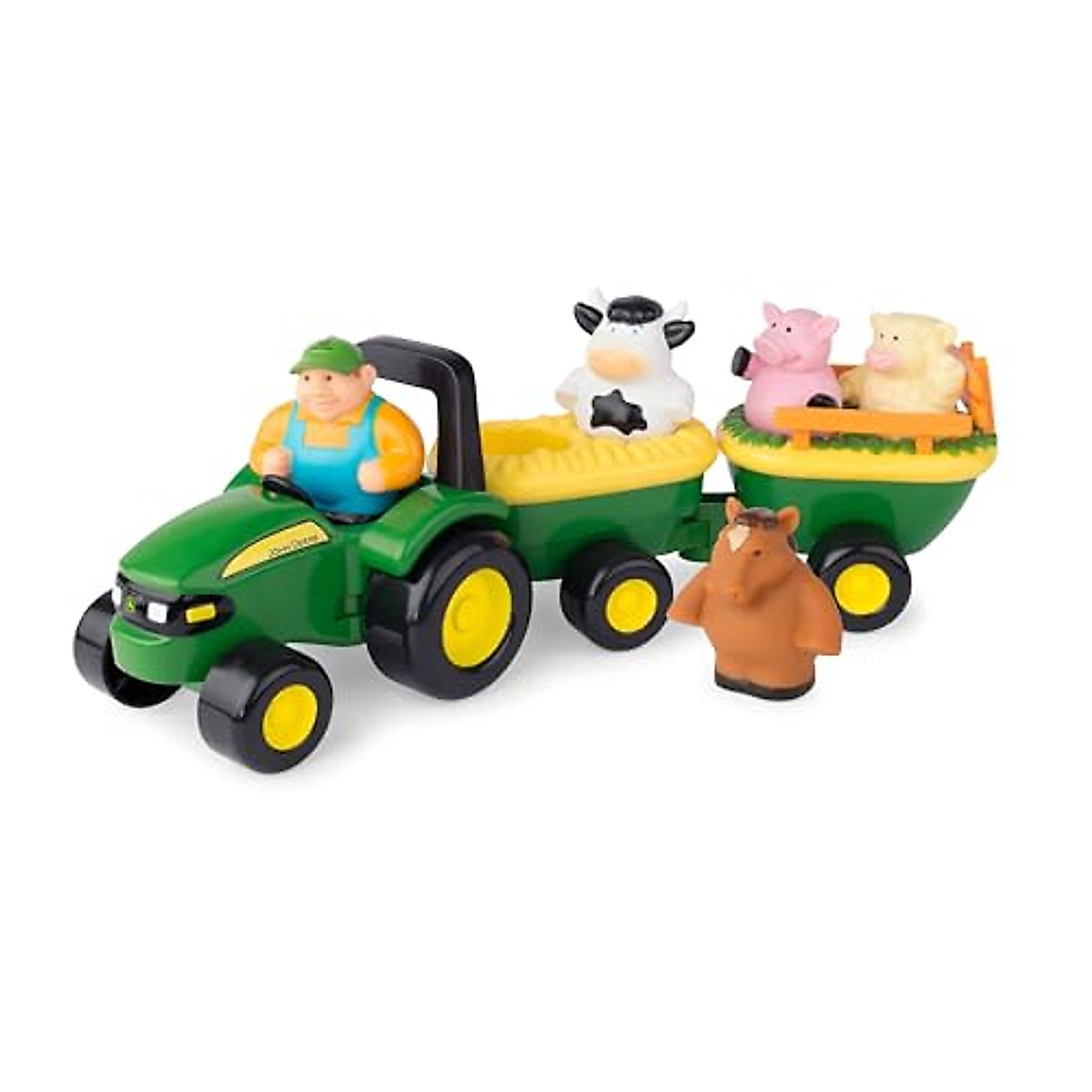 John Deere Animal Sounds Hayride Musical Tractor Toy - Musical Hayride and Farm Animal Toddler Toys - Includes Farmer Figure, Tractor, and 4 Farm Animals - Ages 18 Months and Up
