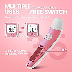 Forehead Thermometer for Adults and Kids, No-Touch Infrared Thermometer for Fever with LCD Display and Memory Function, Ideal for Family Use - Pink