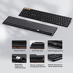 ProtoArc 2.4G Wireless Left-Handed Keyboard, XK21 Bluetooth Ultra-Thin Keyboard, Rechargeable Silent Keyboard with Three Multi-Device, Windows/Mac/Android, Black