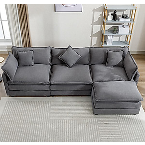 KEVINSPACE 111.4" Convertible Sectional Sofa Couch, L-Shaped Couch Modular Sofa with Reversible Chaise, Oversized Sofá Cloud Couches Modern Chenille Fabric Couches for Living Room, Apartment Gray