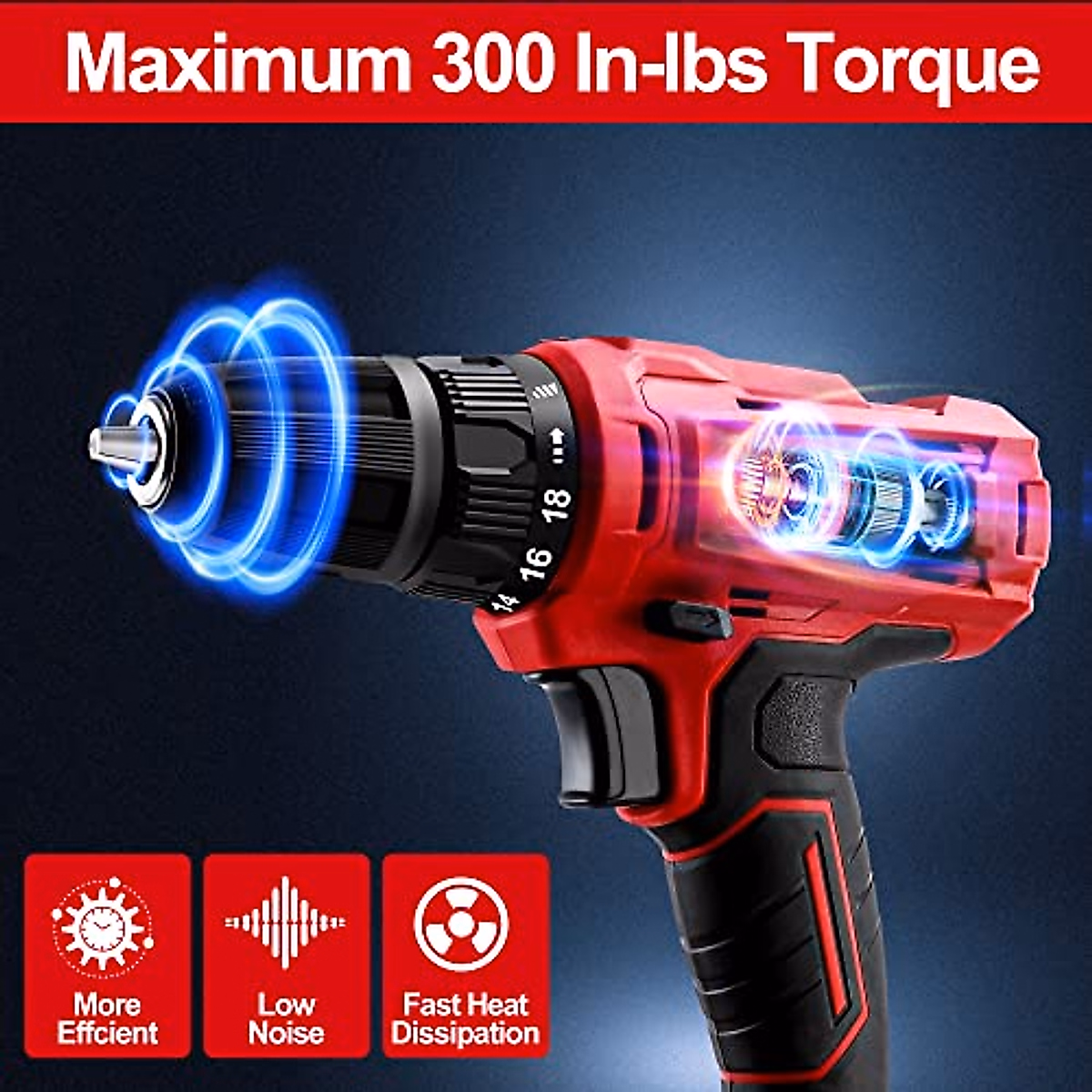 QILA 20V MAX Cordless Drill and Driver, 3/8'' Keyless Chuck, Power Drill Cordless Set with 2.0Ah Battery & Charger, Electric Drill with Variable Speed, 2 Variable Speed, 18+1Position, 22pcs Drill Bits