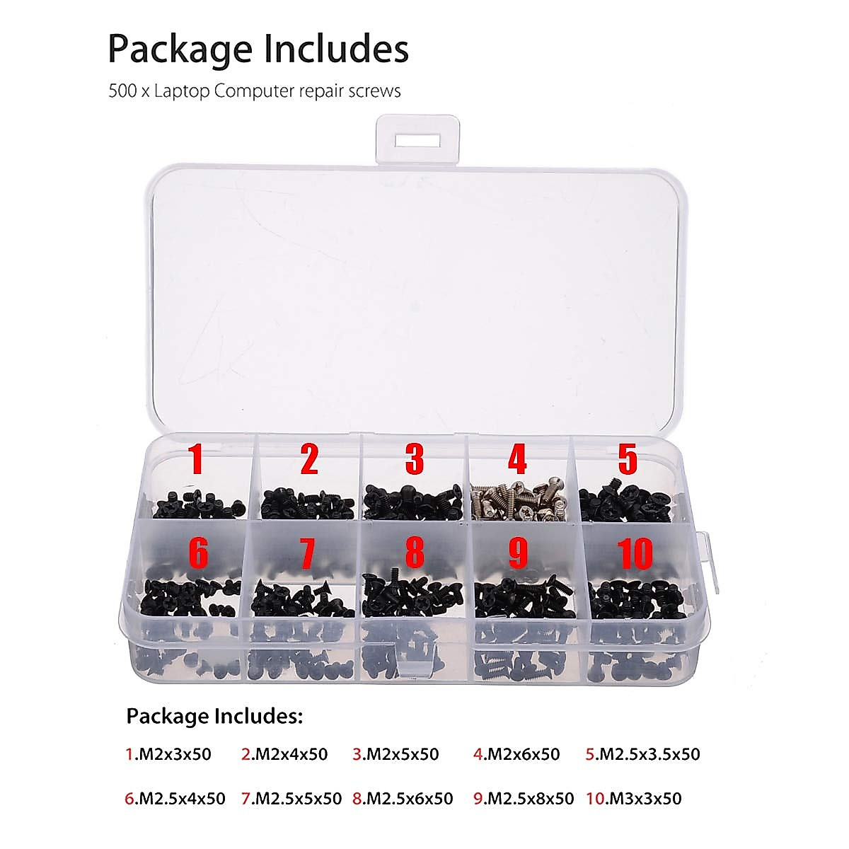 Replacement Part for M.C 500Pcs Laptop Screw Computer Assemble Repair Screw Fastener Set Mini Screws Kit for Laptop Computer Repair Tool Parts