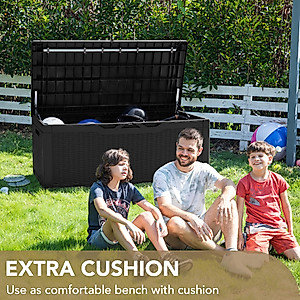 Devoko 100 Gallon Deck Box, Waterproof Outdoor Storage Box with Cushion (Black)