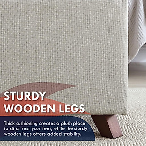 Ornavo Home Linen Tufted Square Storage Ottoman with Lift Off Lid, Ottoman with Storage for Living Room, Bedroom and Office, Beige