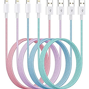 4Colorful Lightning Cable 6FT 4Packs iPhone Charger Nylon Braid Cord Apple MFi Certified for Apple Charger, iPhone 13/12/11/SE/Xs/XS Max/XR/X/8 Plus/7/6 Plus/iPad/iPod