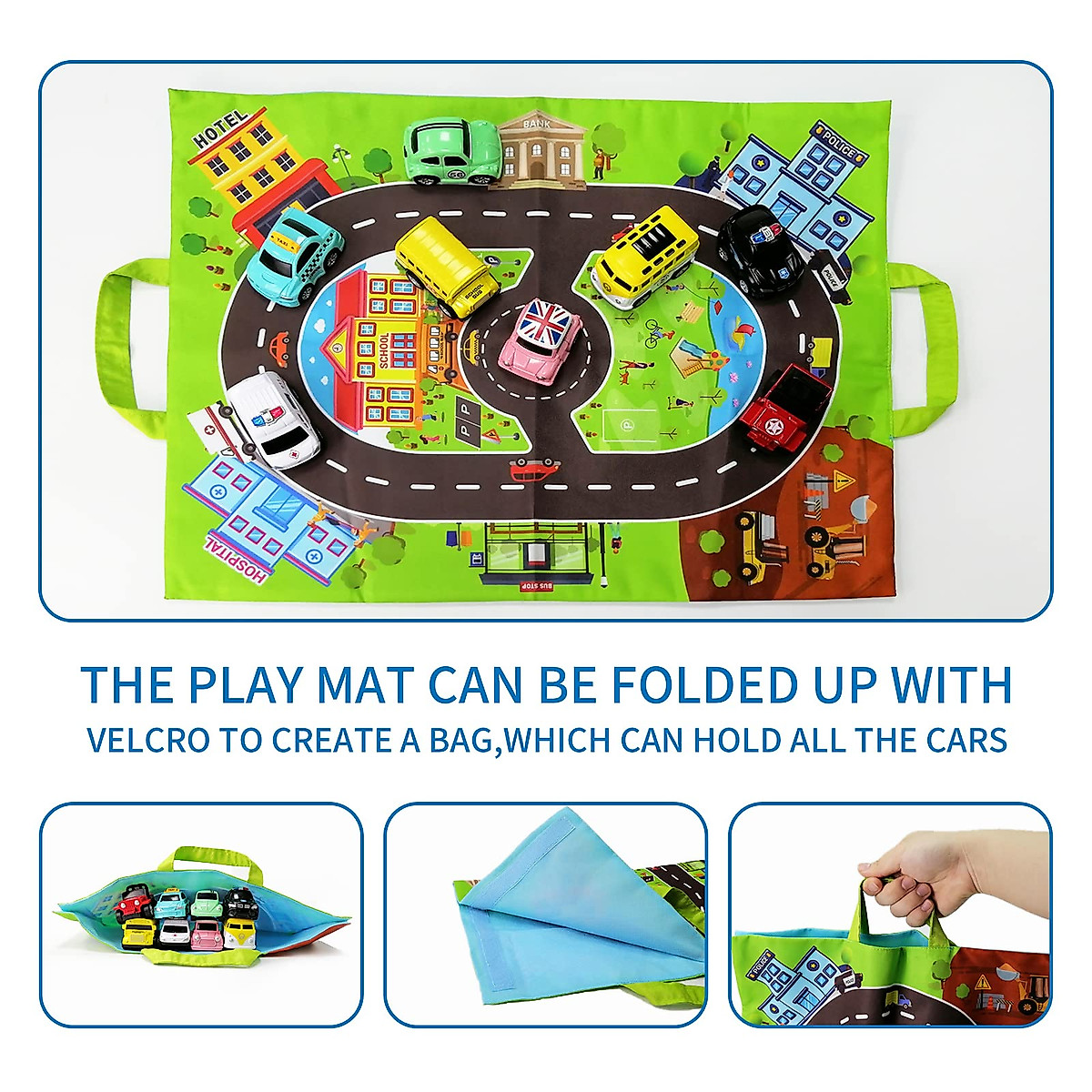 HONGTUO Car Toys and Playmat Storage Bag - City Vehicle Toys and Gifts for Toddlers Age 1-3