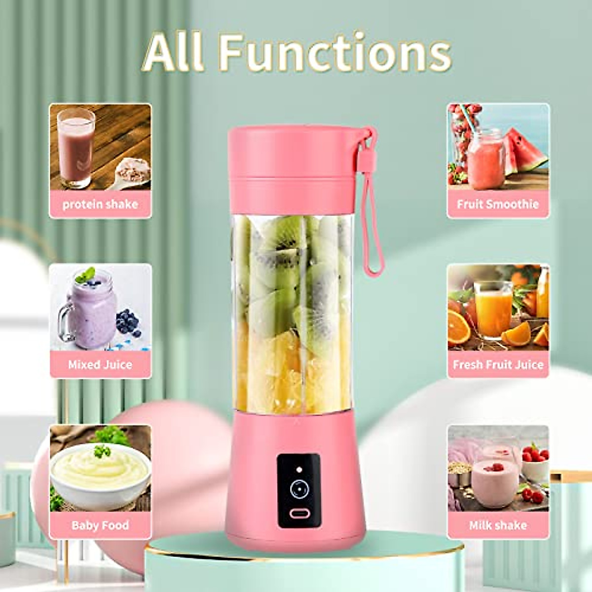 Portable Blender 20 oz, Travel Blenders for Shakes and Smoothies with 6 Blades, Usb Personal Size Blender for Kitchen,Home,Gym,Travel