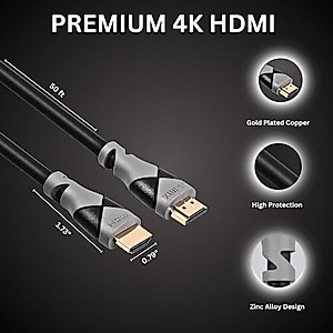XIBUZZ 50ft 4K HDMI Cable- High-Speed Ultra HD Cord for UHD TVs Gaming Consoles PS5 Xbox Monitors, Experience 4K Brilliance with ARC Enabled 60Hz Display with Flexible and Reliable Base