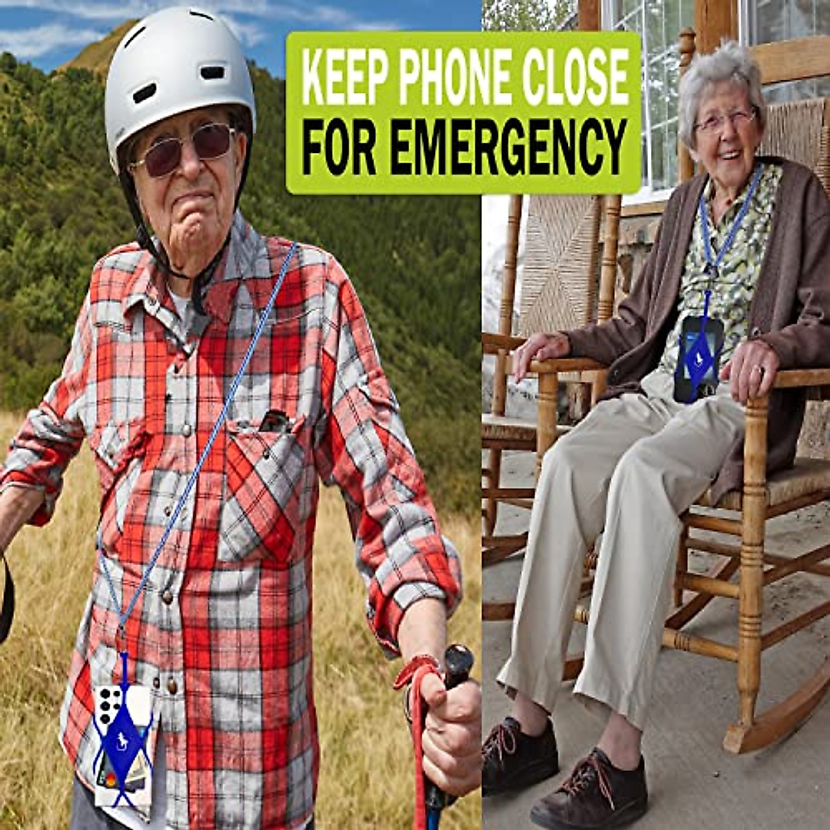 Universal Crossbody Cell Phone Lanyard - by Gecko Phone Neck Holder Phone Case Lanyard Compatible with iPhone 14 Crossbody Case with Strap (Sky XL Neck - Blue Diamond)