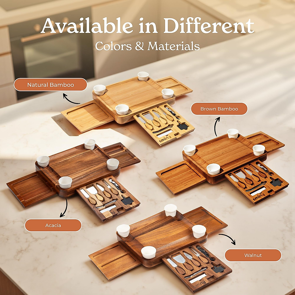 SMIRLY Charcuterie Boards, Extra Large Charcuterie Board Set - Bamboo Cheese Board and Knife Set - House Warming Gifts New Home, Wedding Gifts for Couples, Unique Bridal Shower Gift for Her