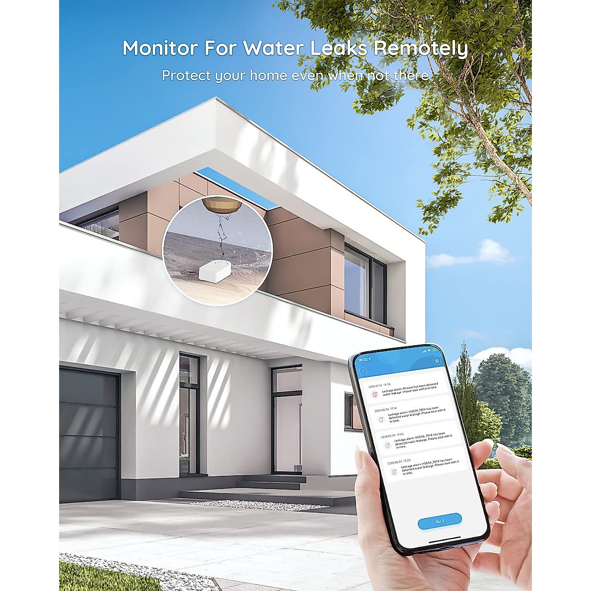 Govee WiFi Water Sensor 3 Pack, 100dB Adjustable Alarm Bundle with Govee Water Detector, 100dB Adjustable Audio Alarm Sensor