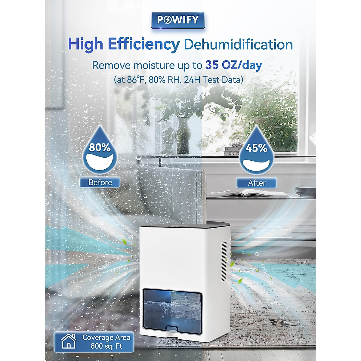 118 OZ Dehumidifier for Home, Quiet Small Dehumidifiers (800 sq.ft), 2 Working Modes,Timing Setting, Auto Shut Off, 5 Colors LED Light Dehumidifier for Basement Bedroom Bathroom