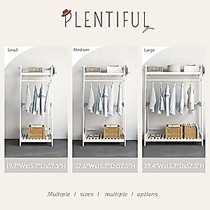 IOTXY Open Wood Garment Rack - White Solid Wood Freestanding Clothing Rack with Storage Shelves and Rod for Hanging Clothes, Open Shelving Wardrobe and Closet Organizer for Bedroom, 27.6" W