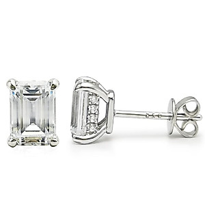 Bo.Dream Emerald Cut Cubic Zirconia CZ Stud Earrings for Women Faux Diamond 18K White Gold Plated Sterling Silver (Total 2.0 Carats, 5x7mm)