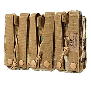 CAT Outdoors Molle Mag Pouch - Double/Triple Holder for AR 15 M4 M16 AK 5.56 308 Type Airsoft Ammo Rifle - Open-Top Tactical MOLLE Magazine Pouches - 3 Mag Pouch Carrier (Triple-Camo)