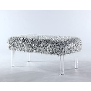 Iconic Home Trento Modern Contemporary Faux Fur Acrylic Leg Bench, Grey