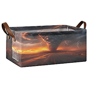 KEEPREAL Lightning Tornado Storage Baskets,Decorative Collapsible Rectangular Waterproof Fabric Storage Bin for Home#455