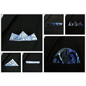 SHLAX&WING 5 Pieces Assorted Mens Silk Pocket Square Handkerchiefs Set Lot 30