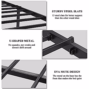Feonase Full Size Curved Metal Platform Bed Frame with Faux Leather Headboard, Heavy Duty Bed Frame with Rhombus Button Tufted Footboard, 1000 lbs Weight Capacity, Noise-Free, Easy Assembly, Black