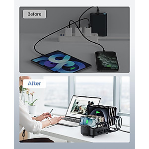 ORICO 120W Charging Station for Multiple Devices, 10-Ports USB Charging Docking Organizer Station, Multi USB Charging Station Compatible with iPad, Tablet, Kindle, Airpods and Cell Phone