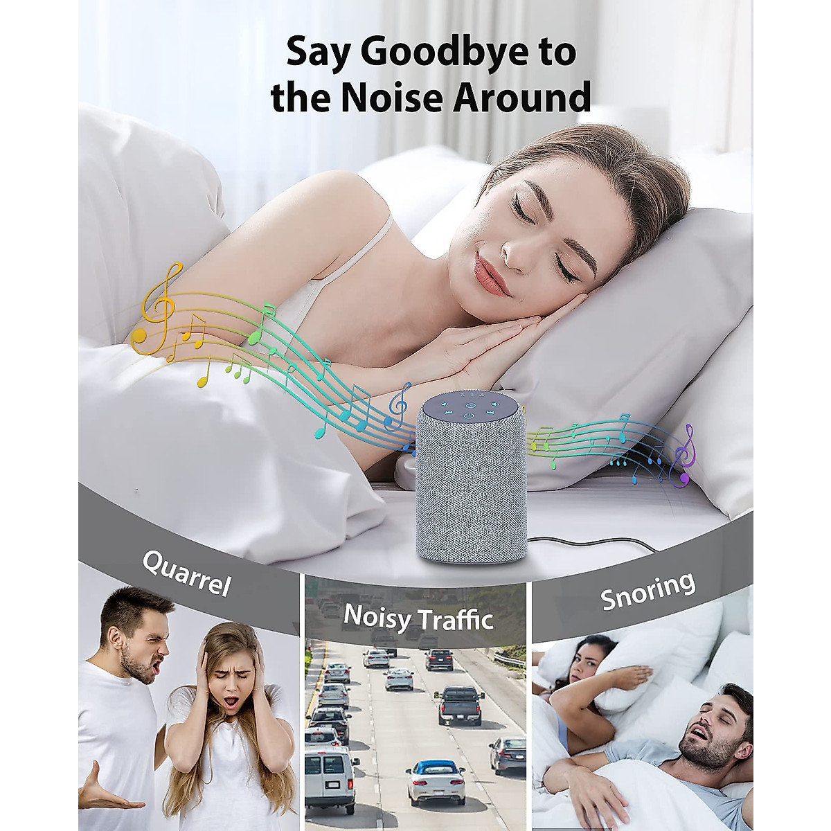 Jack & Rose White Noise Machine for Adults, Adults Sound Machine with Backlight Button & Fabric Design, Travel Sound Machine for Sleeping