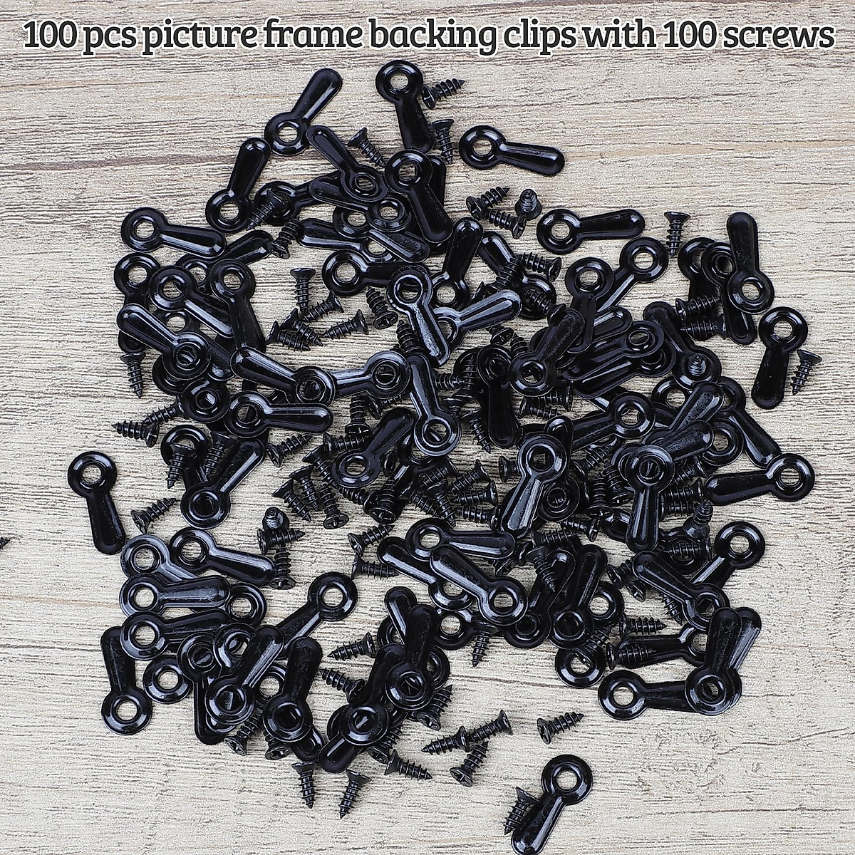Picture Frame Turn Button Fasteners Set, 100 PCS Picture Frame Backing Clips Photo Frame Hardware Clips with 100 Pieces Screws for Hanging Pictures, Photos, Drawing by PinCute (Black)