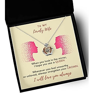 To My Lovely Wife When You Look In The Mirror, Crown Necklace For Women, Wife Necklace Presents from Husband, Mother's Day Necklace for Wife, Birthday Crown Pendant, Romantic Gift For Queen