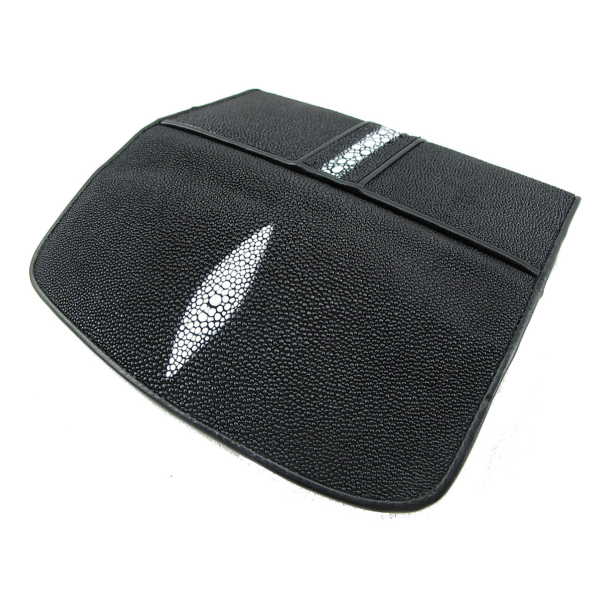 PELGIO Genuine Row Diamond Stingray Skin Leather Women's Trifold Clutch Wallet Black