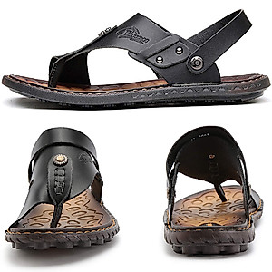 OHCHSH Sandals for Mens Leather Slippers Boy Slip On Sandles Flip Flops Thong US Size 8