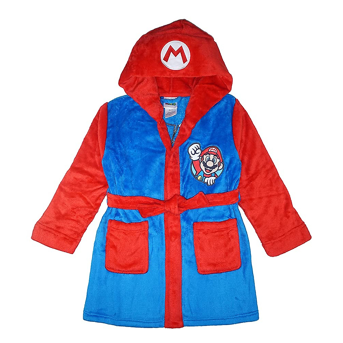 Super Mario Little/Big Boys' Soft Hooded Fleece Sleepwear Bathrobe - Plush Robe for Kids, Mario, 8