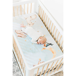 Rookie Humans 100% Cotton Sateen Fitted Crib Sheet: Goodnight Wonderland. Modern Nursery, Use as a Photo Background for Your Baby Pictures. Standard Crib Size (52 x 28 inches)