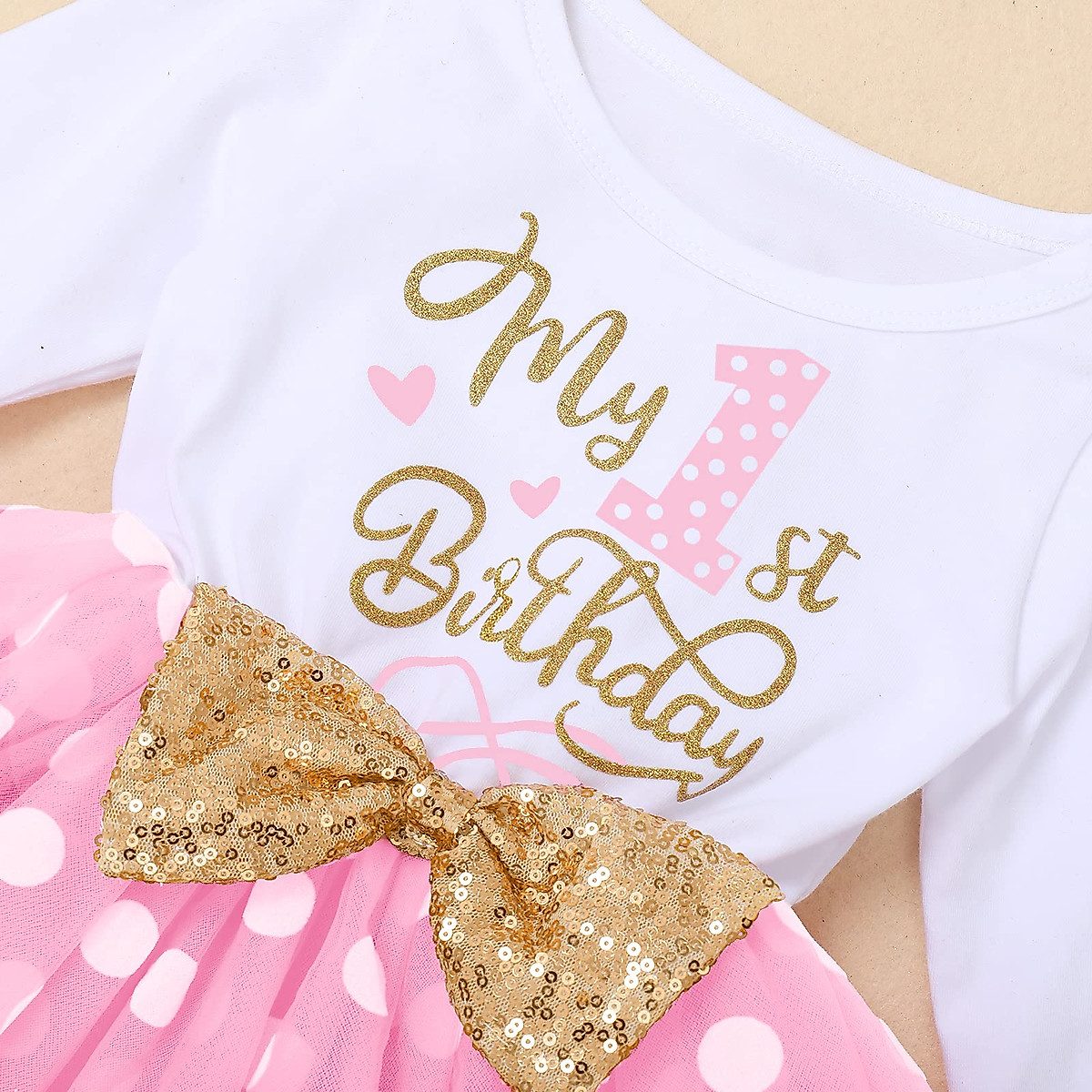 Winter Birthday Outfit Girl My First Birthday Mini Dress Up Cake Smash Outfit Baby Tulle Tutu Skirt Autumn Long Sleeve Mouse 1st Birthday Party Supplies 1 Year Old Photo Props Polka Dots Dresses Pink