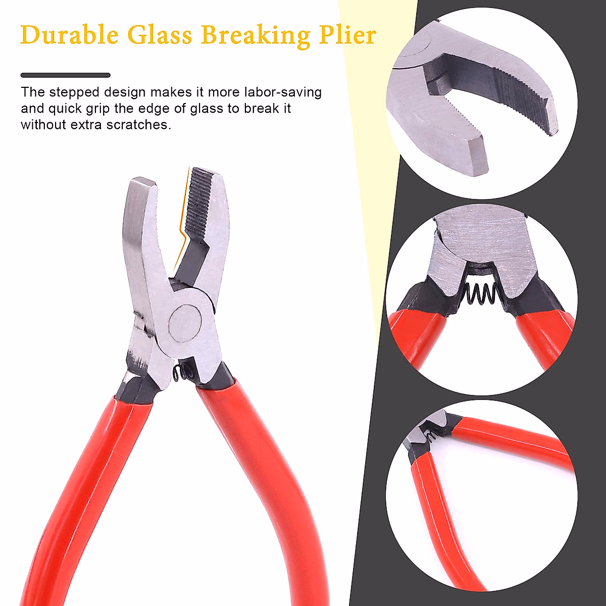 Rustark 3Pcs Premium Glass Running Breaking Pliers and Class Cutter Kit, Heavy Duty Glass Cutting Tool with Rubber Tip, Work Great for Stained Glass, Mosaics, Fusing, Breaking