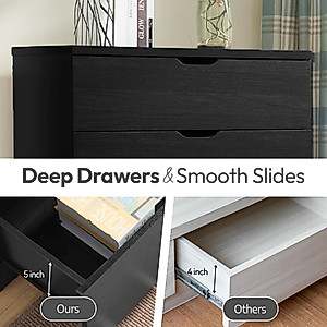 Xiconbao Modern 5 Drawer Dresser for Bedroom, Tall Chest of Drawers with Storage, Wood Storage Chest Organizers with Cut-Out Handles, Accent Storage Cabinet for Living Room, Entryway, Hallway (Black)