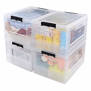 Sandmovie 32 Quart Clear Plastic Folding Storage Bin, Clear Latch Totes with Lids, 4 Pack
