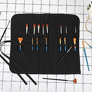 Denifiter 22 Pockets Waxed Canvas Roll-up Pencil Bag, Heavy Duty Portable Watercolor Oil Brush Canvas Pouch ( Black )