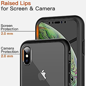 JETech Case for iPhone Xs and iPhone X 5.8 Inch with Built-in Screen Protector Anti-Scratch, 360 Degree Full Body Rugged Phone Cover Clear Back (Black)