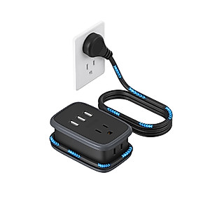 NTONPOWER Travel Power Strip with USB Ports, Portable Small Power Strip with 3FT Wrapped Flat Plug Extension Cord, 2 Outlets 3 USB Ports, Non Surge Protector for Cruise Ship Hotel Black