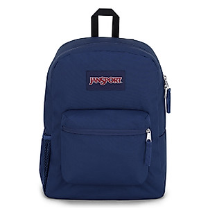 JanSport Cross Town Backpack, Navy, 17" x 12.5" x 6" - Simple Bag with 1 Main Compartment, Front Utility Pocket - Premium Accessories
