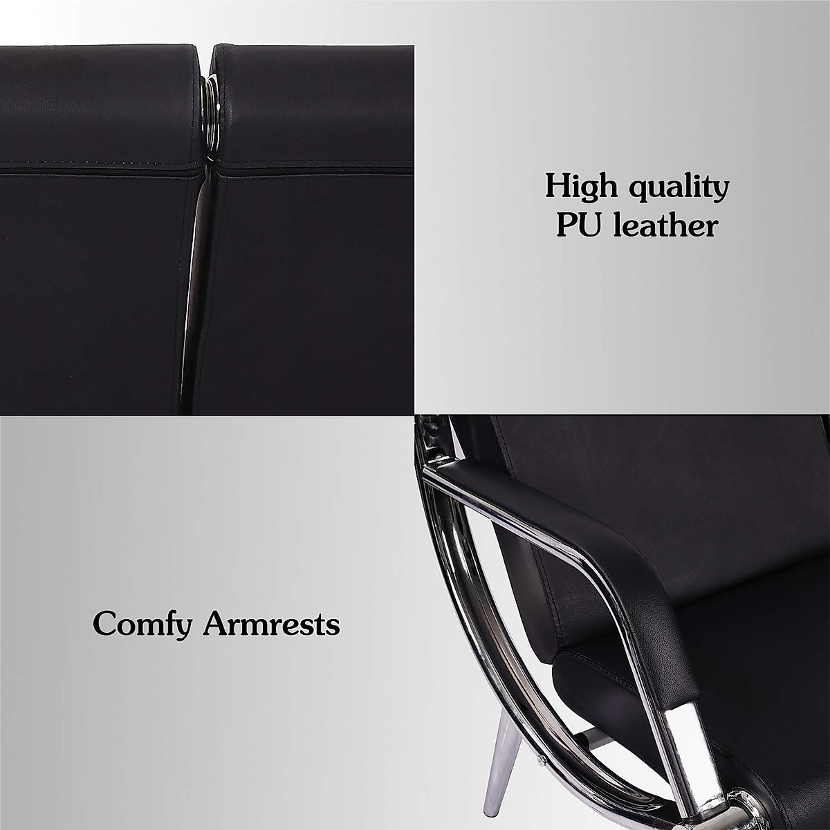 Kinfant 5-Seat Waiting Room Chairs Sofa Furniture - Office Guest Reception Chair with Armrest for Waiting Room Airport Hospital Bank (Black - PU)