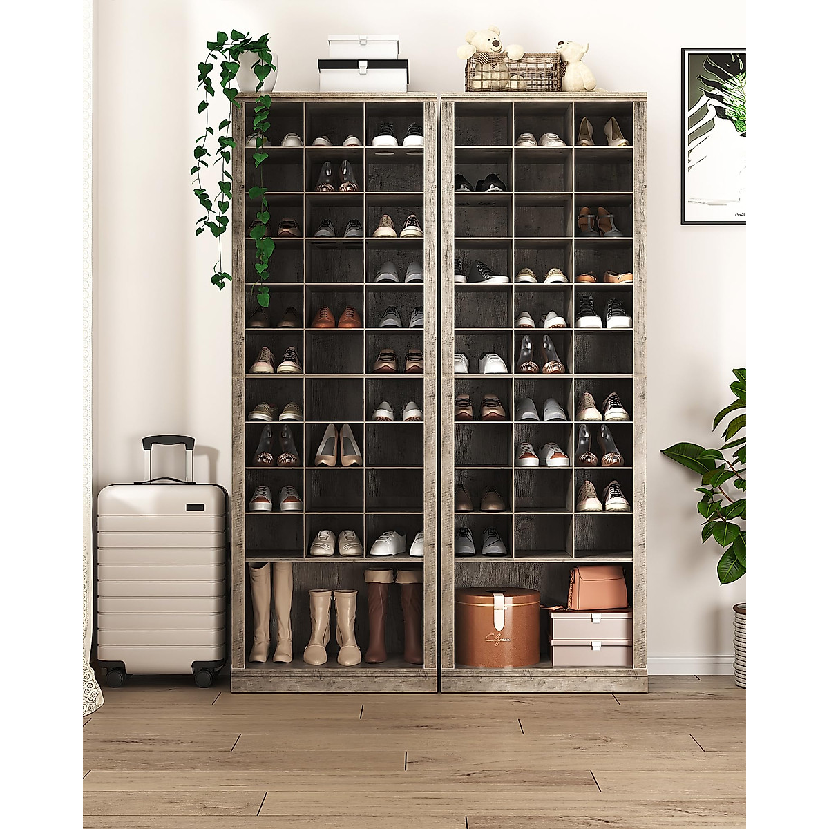Hzuaneri 11-Tier Shoe Storage Cabinet, Free Standing Closet Organizers and Storage with 31 Open Cubbie, Space Saving Shoe Rack for Entryway, Bedroom, Greige SR02005B