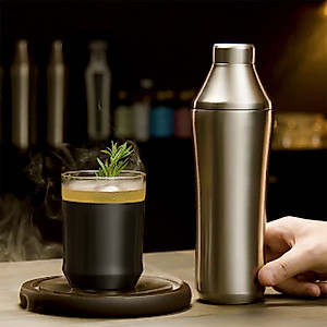 Elevated Craft Hybrid Cocktail Shaker + Hybrid Cocktail Glass - Home Bar Essential Bundle - Premium Vaccum Insulated Cocktail & Steel Base with Removable Glass Insert, Innovative Measuring System