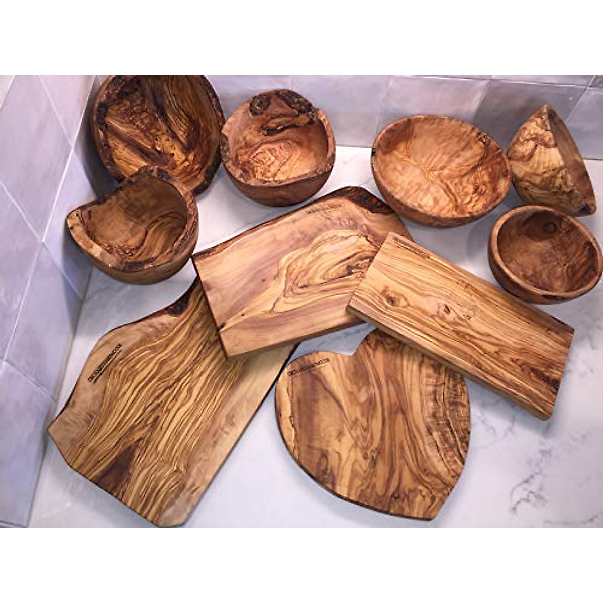 Orchard Hardwoods 10" Rustic Oval Artisan Olive Wood Dough Bowl Bread Basket Boat Shaped - Live bark edge. Natural Server for Fruit, Salads, Chips, Popcorn. In Lg 10" or XL 12". (Large 10x5-6x4)