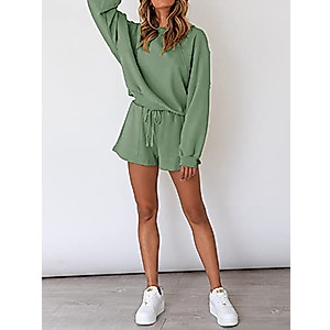 MEROKEETY Women's 2023 Fall Oversized Batwing Sleeve Lounge Sets Casual Top and Shorts 2 Piece Outfits Sweatsuit