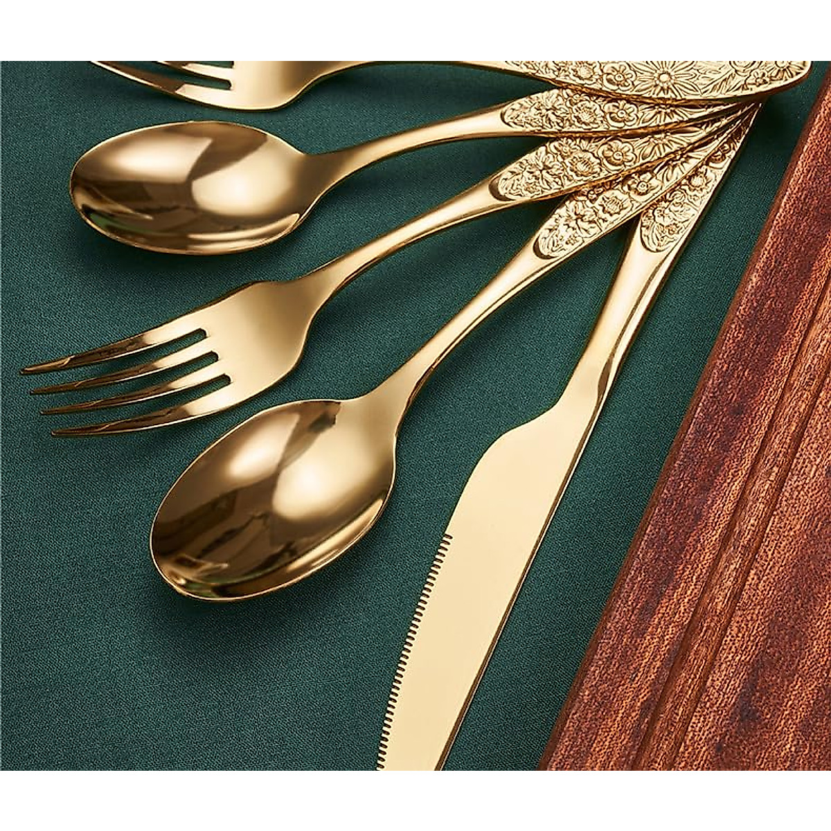 Taiyoko Silverware Set Flatware 32-Piece Retro Cutlery，Mirror Polished，Stainless Steel，Kitchen Utensils Tableware Service with Steak Knives Dinner Fork Knife Spoon