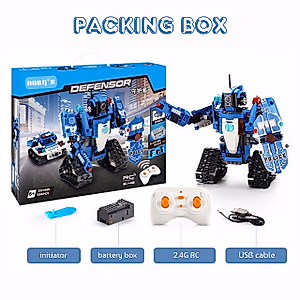 BARY'S Building Robot Remote Control Kit Creation STEM Kids Education 2 in 1 Police Car RC Discovery DIY Science Toy Experiment Assembly Robotics Set Boys & Girls 6+ Gift 556 Pieces to Build
