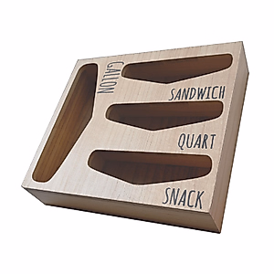 Ziplock Bag Storage Organizer, Wood Kitchen Food Baggie Dispenser Box for Drawer, Compatible with Most Brands Gallon Bag, Quart Bag, Sandwich Bag, Snack Bag