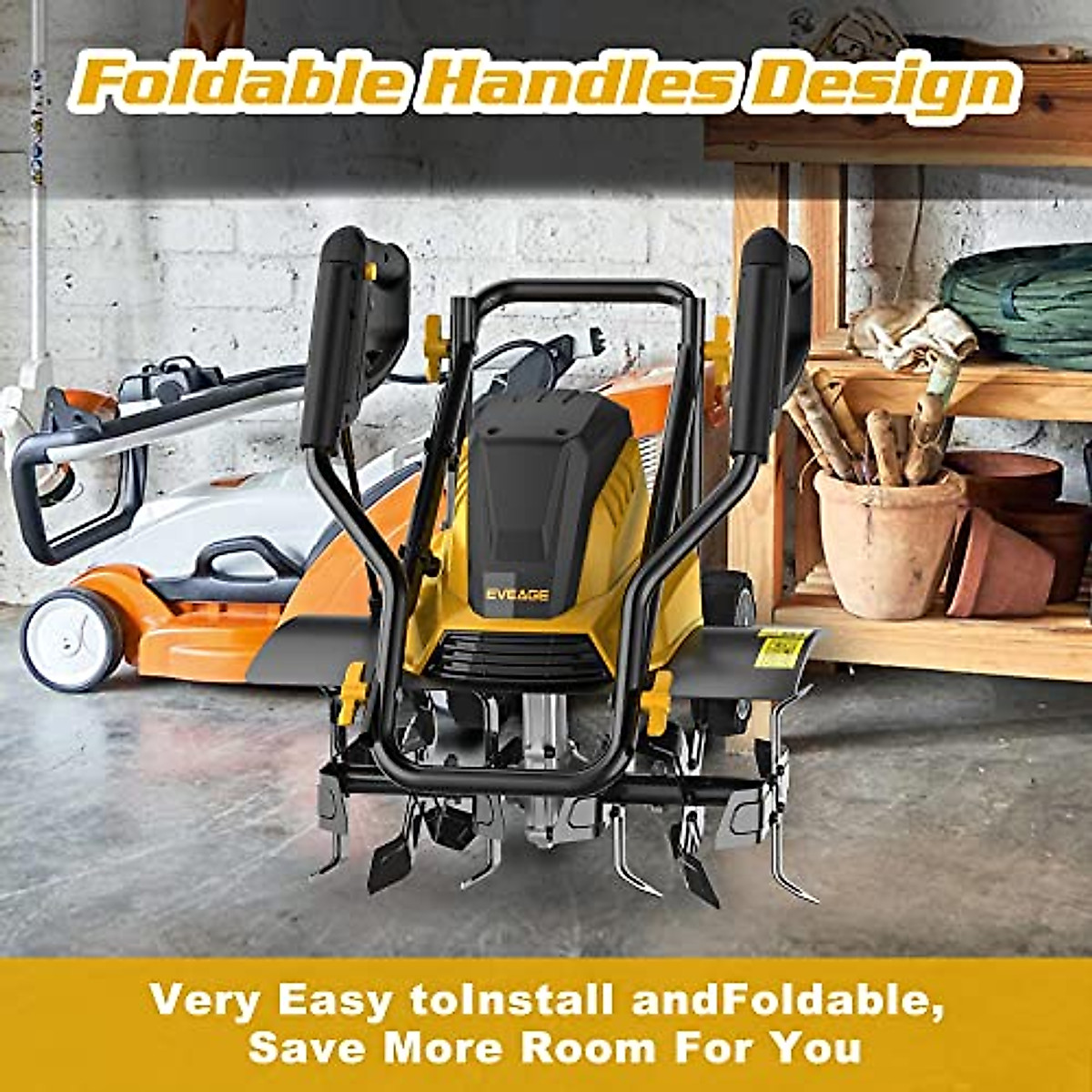 EVEAGE Electric Tiller for Garden, 18 Inch Power Tillers and Cultivators Electric, 13.5AMP Rototiller Cultivator Garden Tool, 4'' - 8'' Tilling Depth Foldable Handle