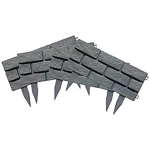 4 Pcs Garden Border Edgings Grey Stone Brick Effect Lawn Edging Plastic Plant Fence for Flower Bed Grass Bordering Garden Decorations Outdoor Wall Art